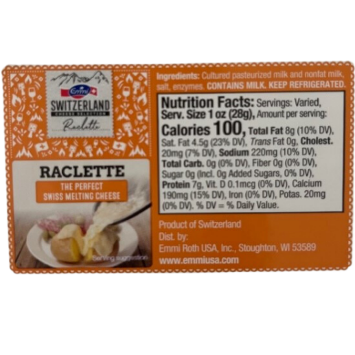 Emmi Raclette Cheese from Switzerland, quarter square – RacletteCorner