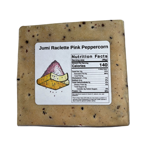 Swiss Raclette Cheese with pink peppercorn from Jumi, quarter square ...